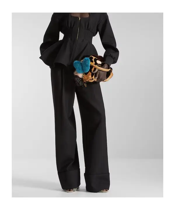 Fendi Ff Buckle Belted Wide-leg Wool Trousers - Black