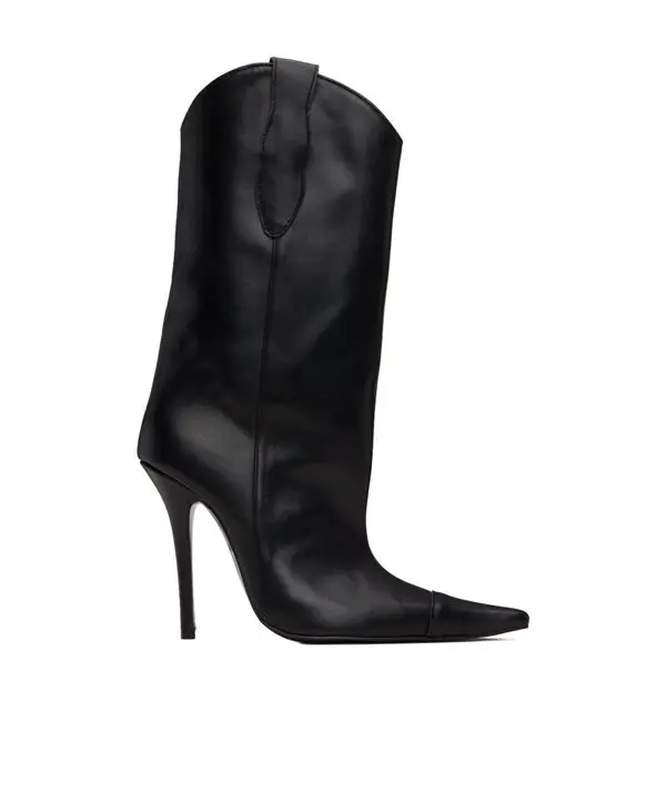 PUSHBUTTON Pointed Toe Leather Boots