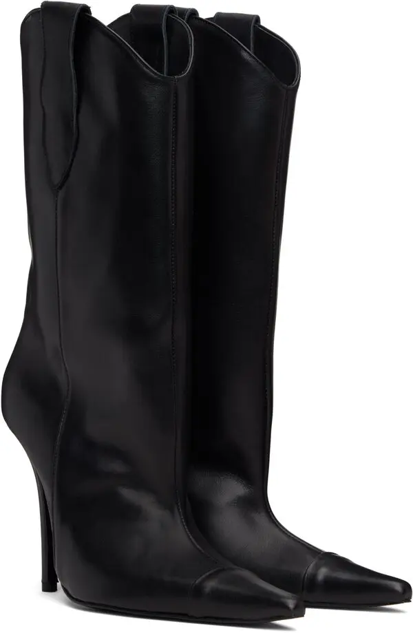 PUSHBUTTON Pointed Toe Leather Boots