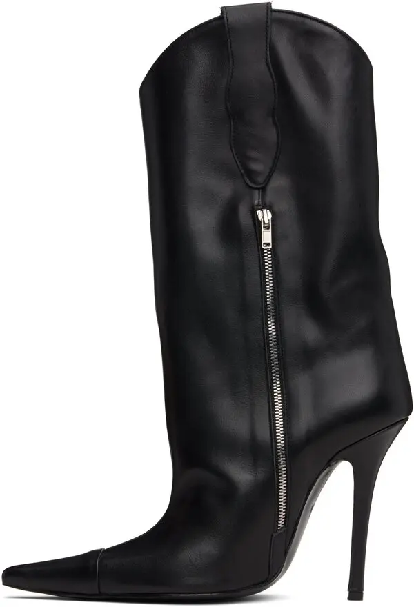 PUSHBUTTON Pointed Toe Leather Boots