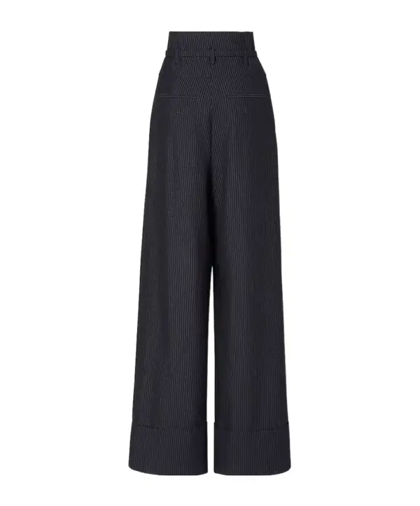 Fendi Belted Pinstriped Wide-leg Trousers - Black