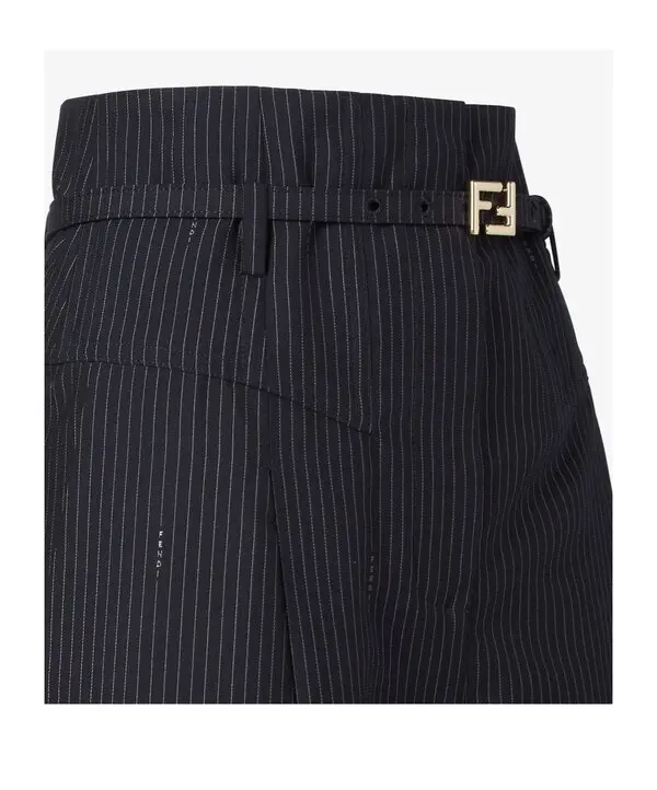 Fendi Belted Pinstriped Wide-leg Trousers - Black