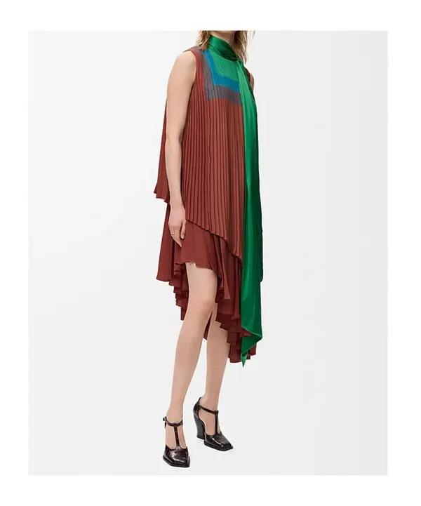 Loewe Asymmetric Midi Dress With Sunburst Pleats
