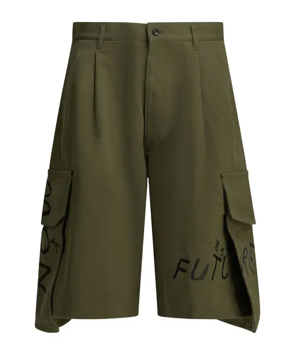 Comme Des Garçons Printed Cargo Shorts - Khaki Green