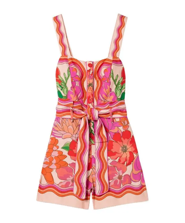 Farm Rio Floral Print Tie-front Playsuit - Pink