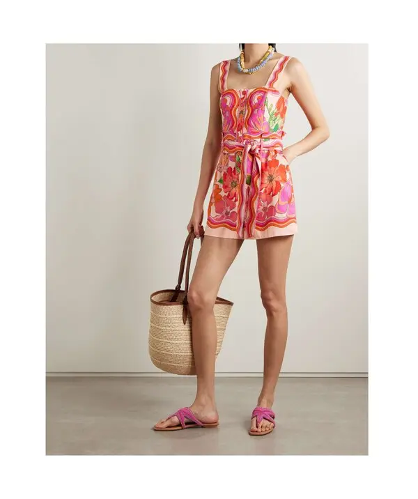 Farm Rio Floral Print Tie-front Playsuit