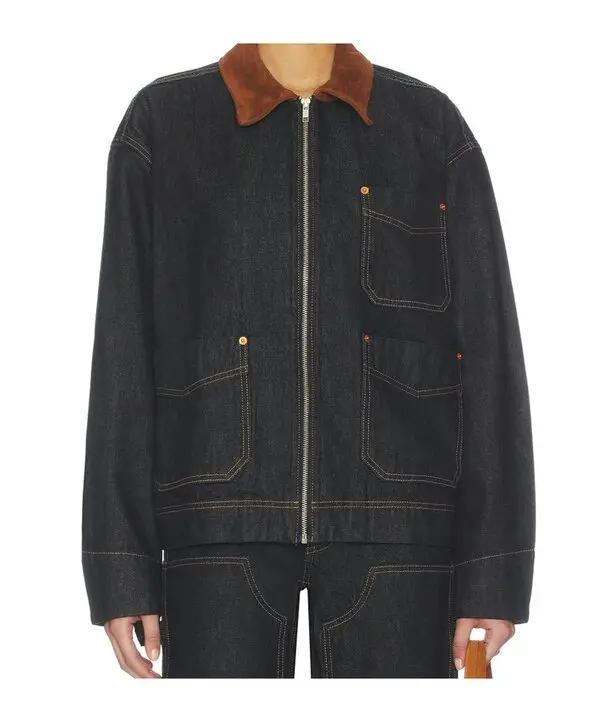 SLVRLAKE Long Sleeve Denim Jacket With Suede Collar - Black
