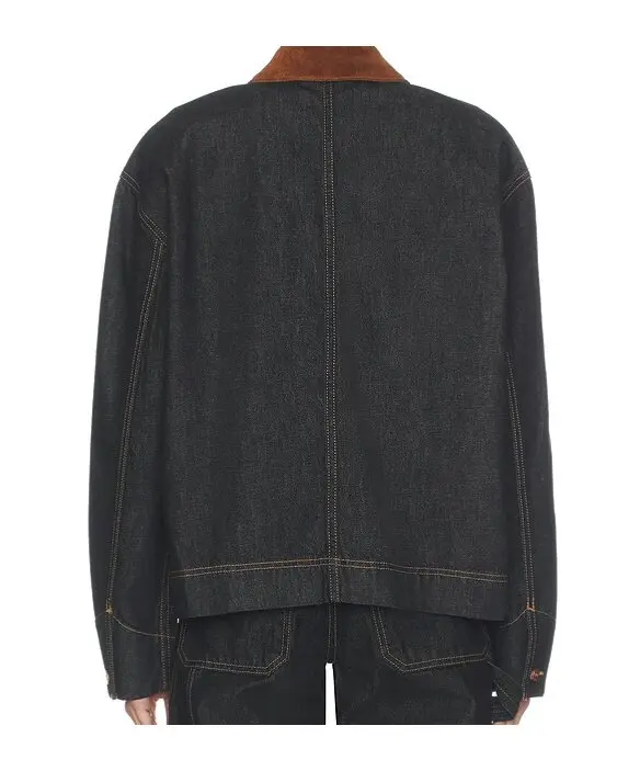 SLVRLAKE Long Sleeve Denim Jacket With Suede Collar - Black