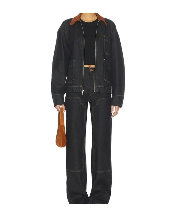 SLVRLAKE Long Sleeve Denim Jacket With Suede Collar - Black