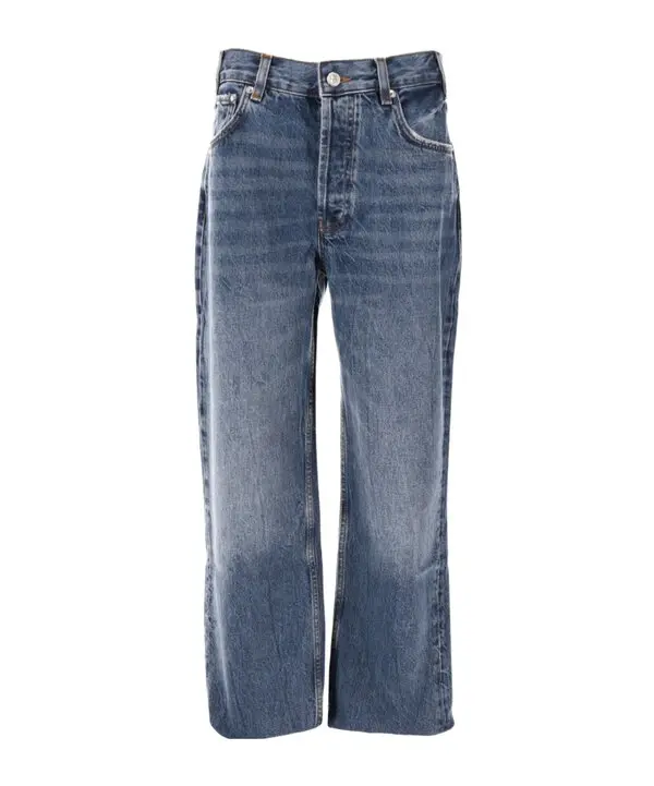 ANINE BING Gavin Logo Patch Frayed-hem Jeans