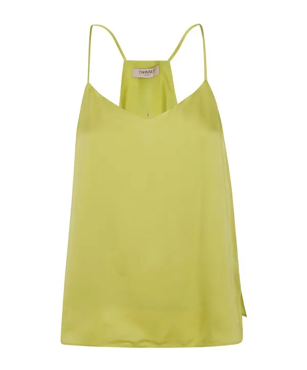 TWINSET Satin V-neck Spaghetti Strap Top - Green