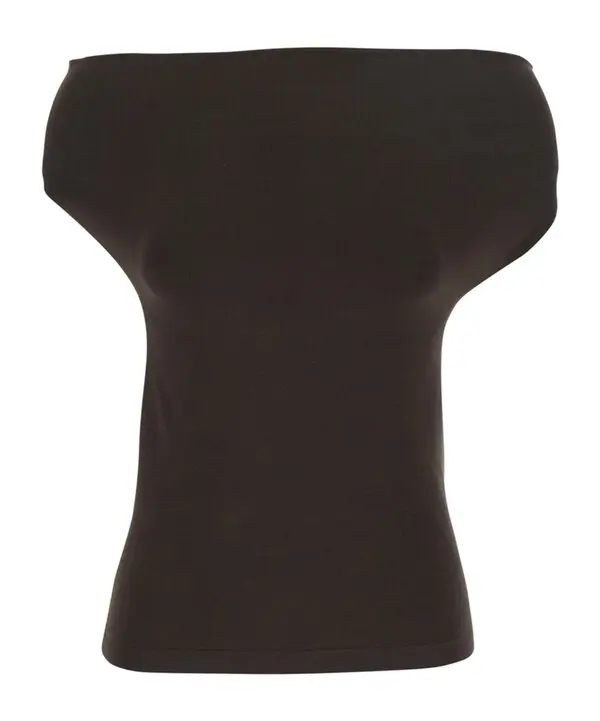SEMICOUTURE Off-shoulder Sleeveless Knit Top - Brown