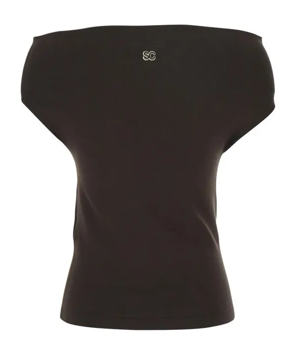 SEMICOUTURE Off-shoulder Sleeveless Knit Top - Brown