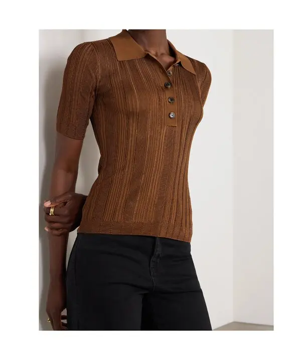 FRAME Ribbed Knit Polo Shirt