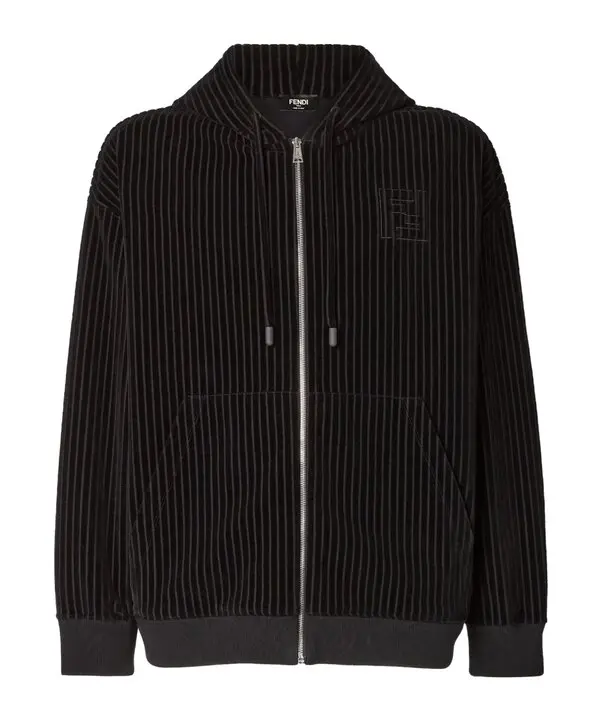 Fendi Zip-up Drawstring Hoodie With Embossed Ff Detail