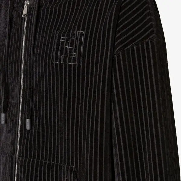 Fendi Zip-up Drawstring Hoodie With Embossed Ff Detail