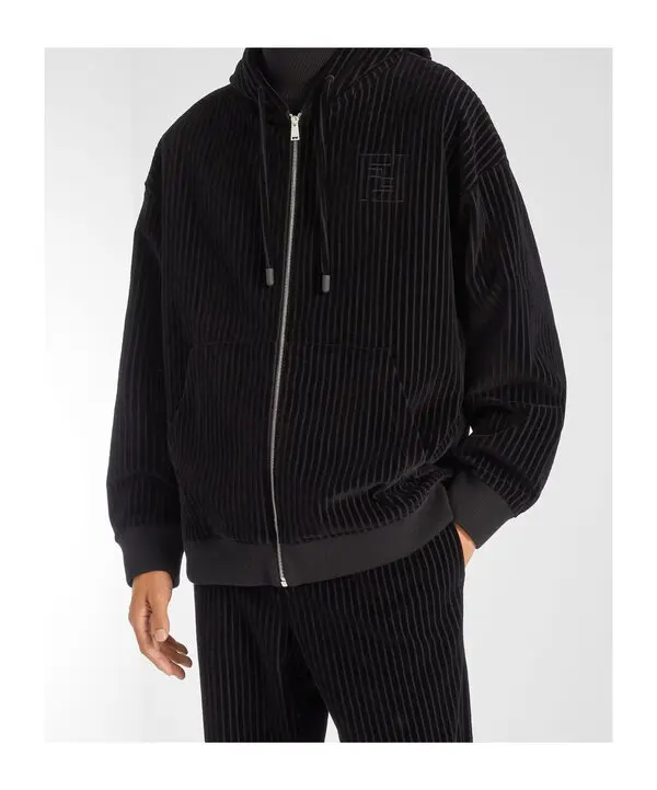 Fendi Zip-up Drawstring Hoodie With Embossed Ff Detail