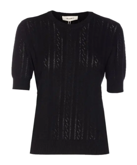 LISA YANG Nika Pointelle Short-sleeve Sweater - Black