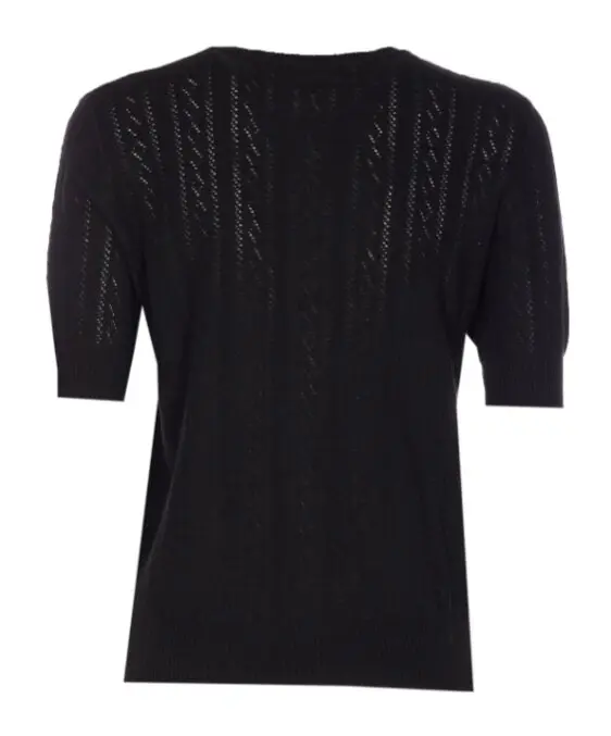 LISA YANG Nika Pointelle Short-sleeve Sweater - Black