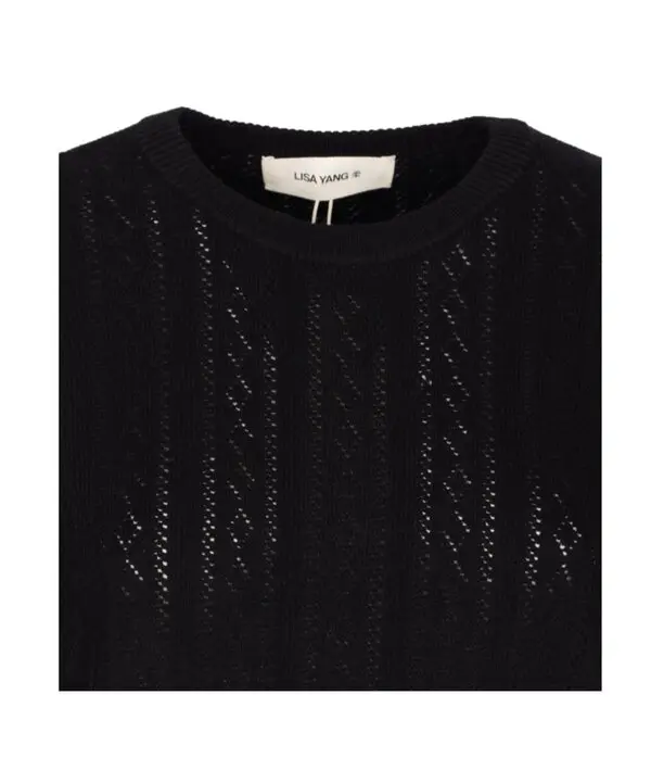 LISA YANG Nika Pointelle Short-sleeve Sweater - Black