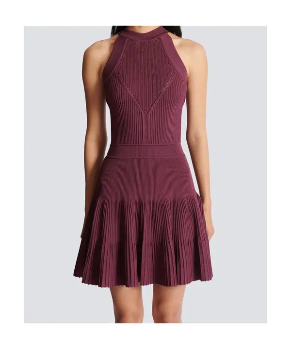 Balmain Sleeveless Openwork Knit Flared Dress - Posture