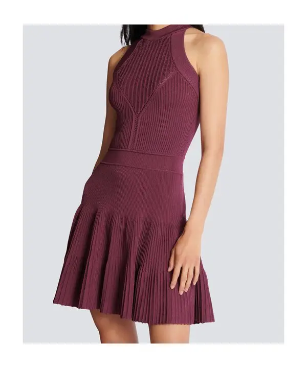 Balmain Sleeveless Openwork Knit Flared Dress - Posture