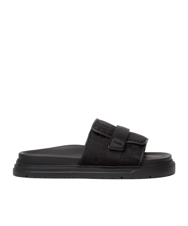 Fendi Chunky Monogrammed Slides - Black