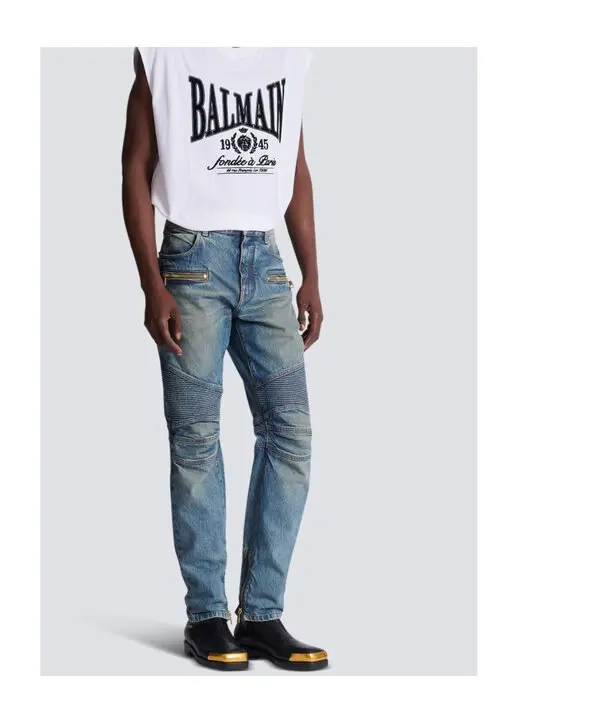 Balmain Vintage Denim Biker Jeans - Blue
