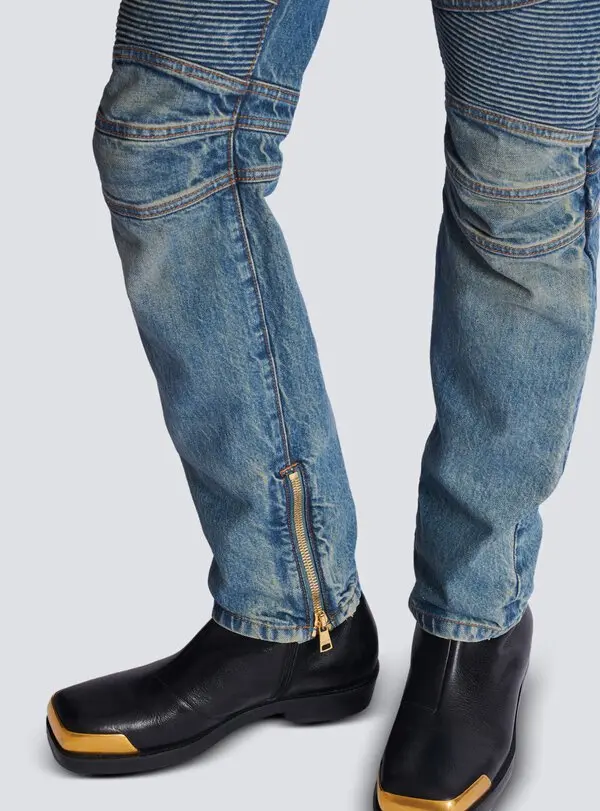Balmain Vintage Denim Biker Jeans - Blue