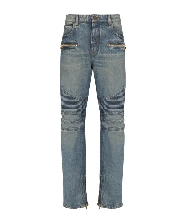 Balmain Vintage Denim Biker Jeans - Blue