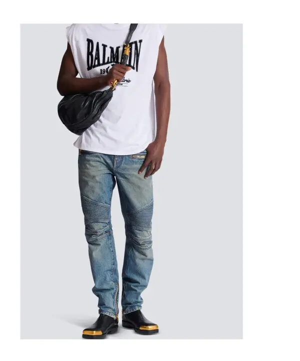 Balmain Vintage Denim Biker Jeans - Blue