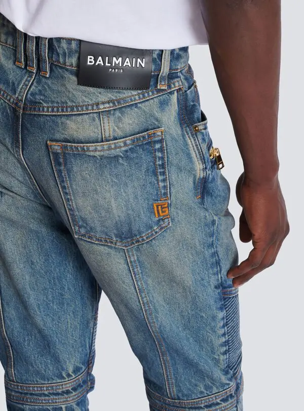 Balmain Vintage Denim Biker Jeans - Blue