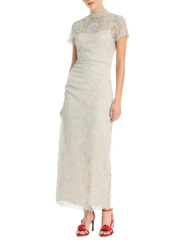 ROTATE BY BIRGER CHRISTENSEN High Collar Lace Midi Dress