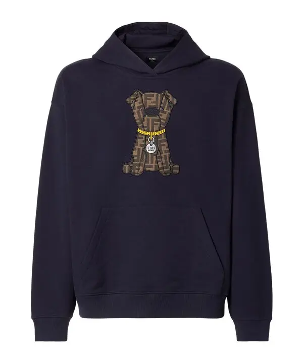 Fendi Dog Ito Ff Jacquard Hoodie - Dark Blue