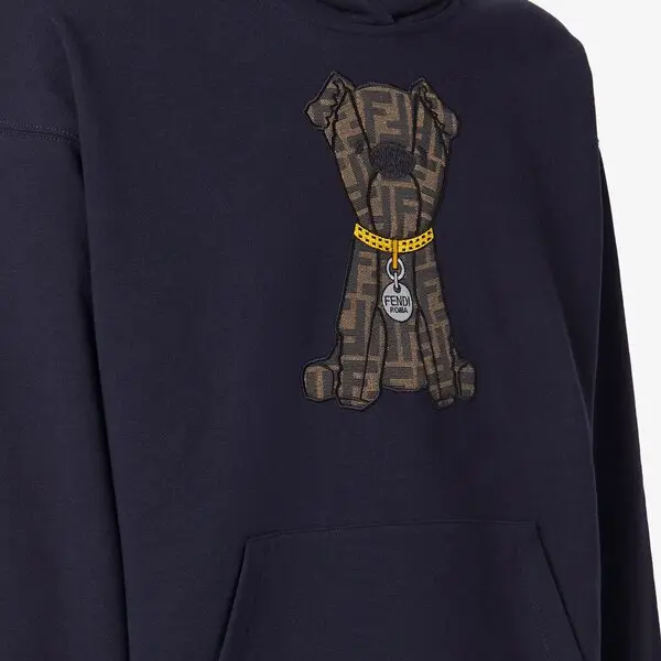 Fendi Dog Ito Ff Jacquard Hoodie - Dark Blue