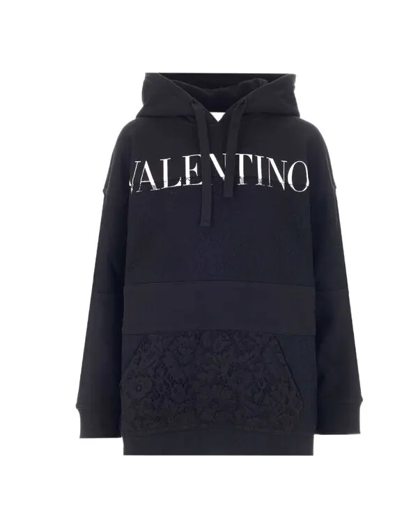 Valentino Garavani Logo Print Lace Insert Hoodie