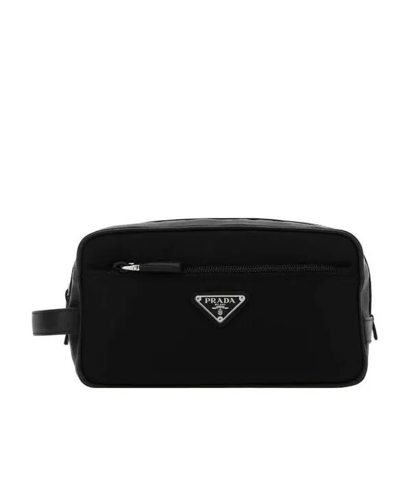 Prada Re-nylon And Saffiano Leather Travel Pouch - Black