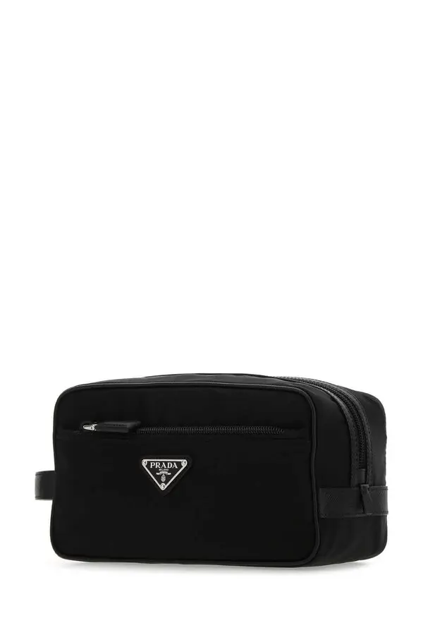 Prada Re-nylon And Saffiano Leather Travel Pouch - Black