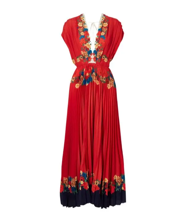 La DoubleJ Floral Print Pleated V-neck Dress