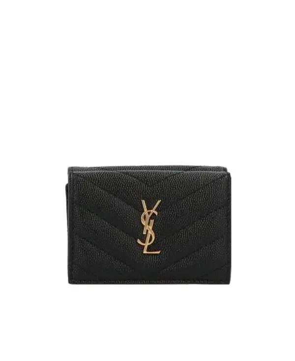 Saint Laurent Cassandre Logo Plaque Quilted Wallet - Black
