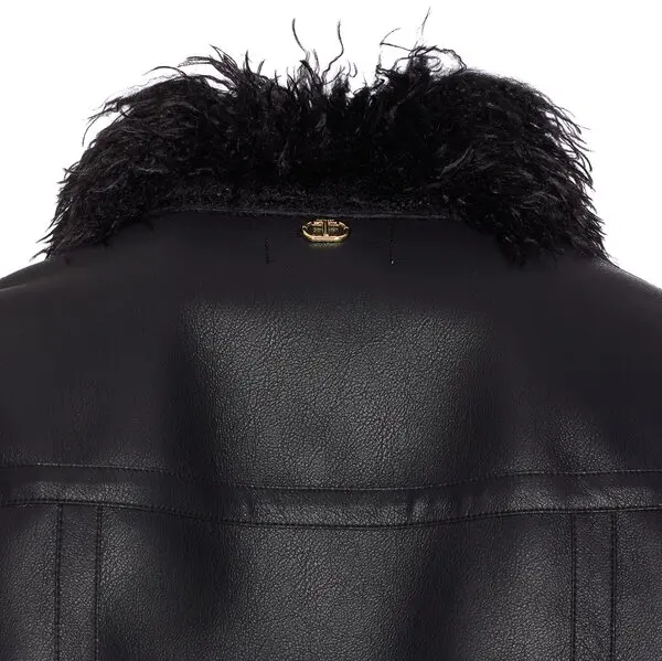 TWINSET Faux Leather Coat With Faux Fur Trim