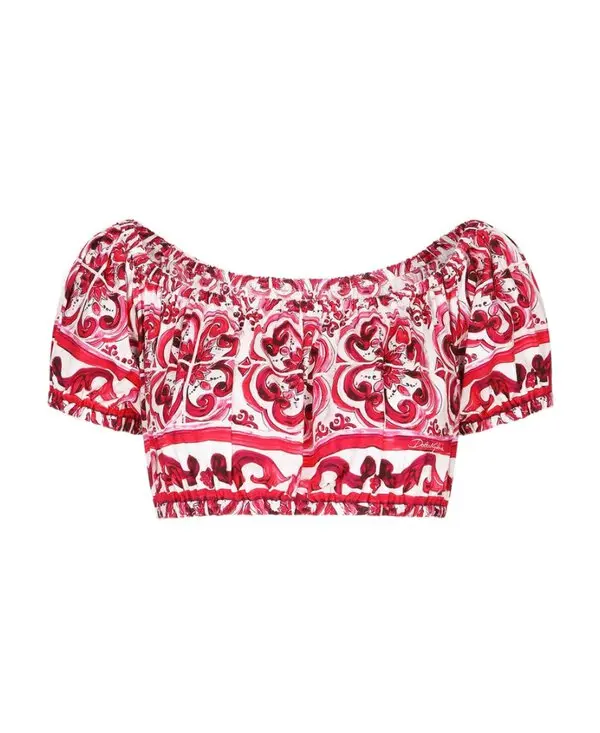 Dolce & Gabbana Mediterraneo Printed Off-shoulder Blouse