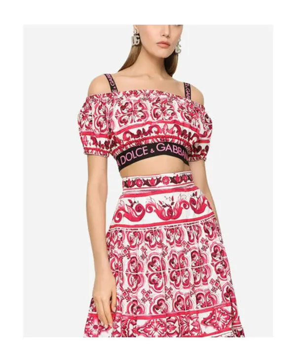 Dolce & Gabbana Mediterraneo Printed Off-shoulder Blouse