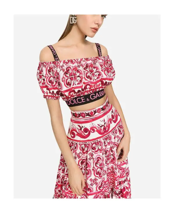 Dolce & Gabbana Mediterraneo Printed Off-shoulder Blouse