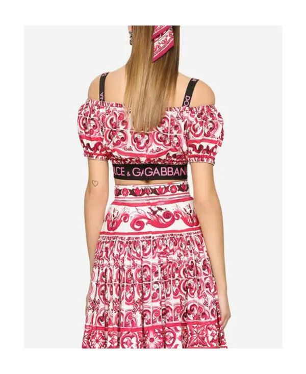 Dolce & Gabbana Mediterraneo Printed Off-shoulder Blouse