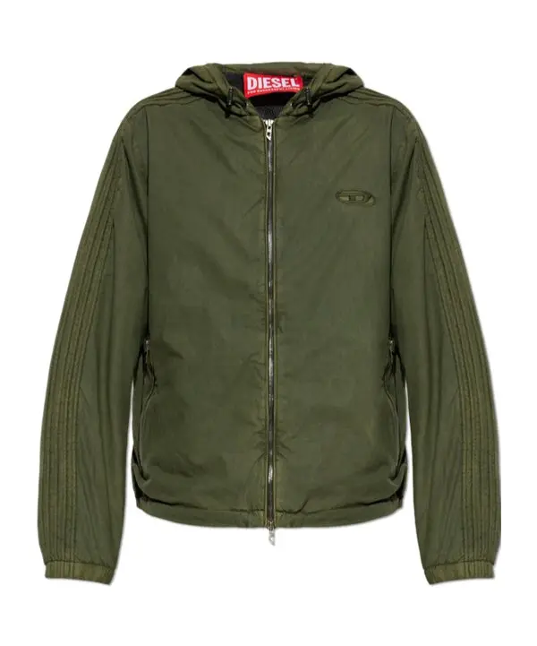 DIESEL® Logo Embroidered Hooded Jacket - Green
