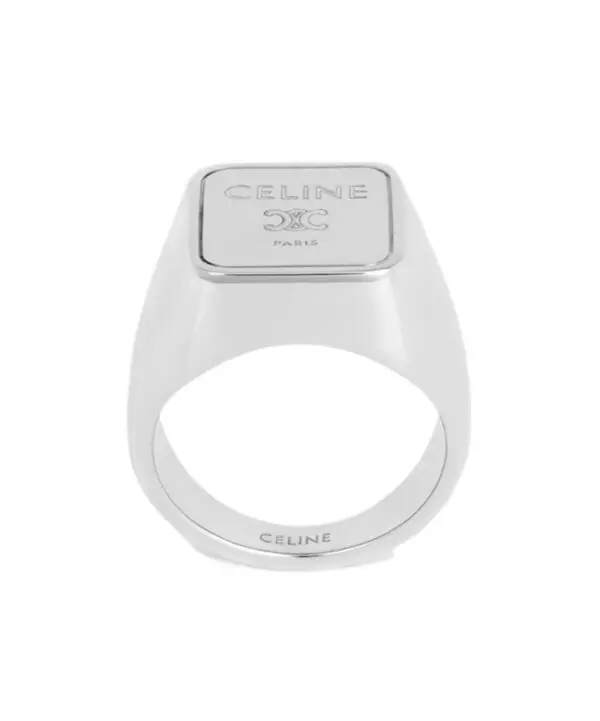Celine Triomphe Square Signet Ring In Brass - White