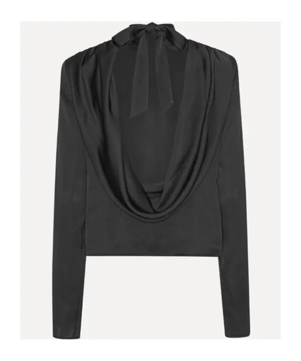ROTATE BY BIRGER CHRISTENSEN Draped Back Top With High Collar - Black