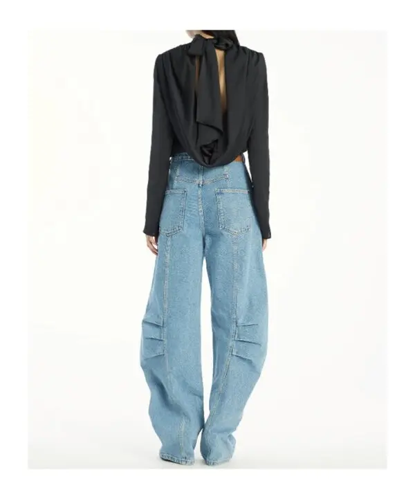 ROTATE BY BIRGER CHRISTENSEN Draped Back Top With High Collar - Black