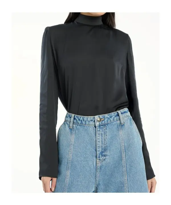 ROTATE BY BIRGER CHRISTENSEN Draped Back Top With High Collar - Black